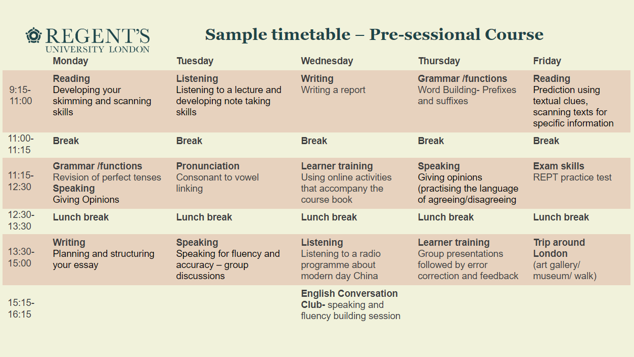 Pre-Sessional Course | Regent's University London